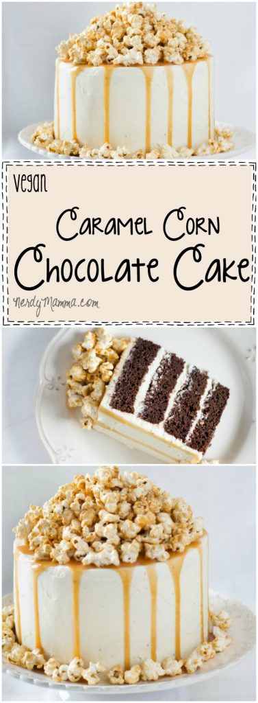 Vegan Caramel Corn Chocolate Cake - Nerdy Mamma