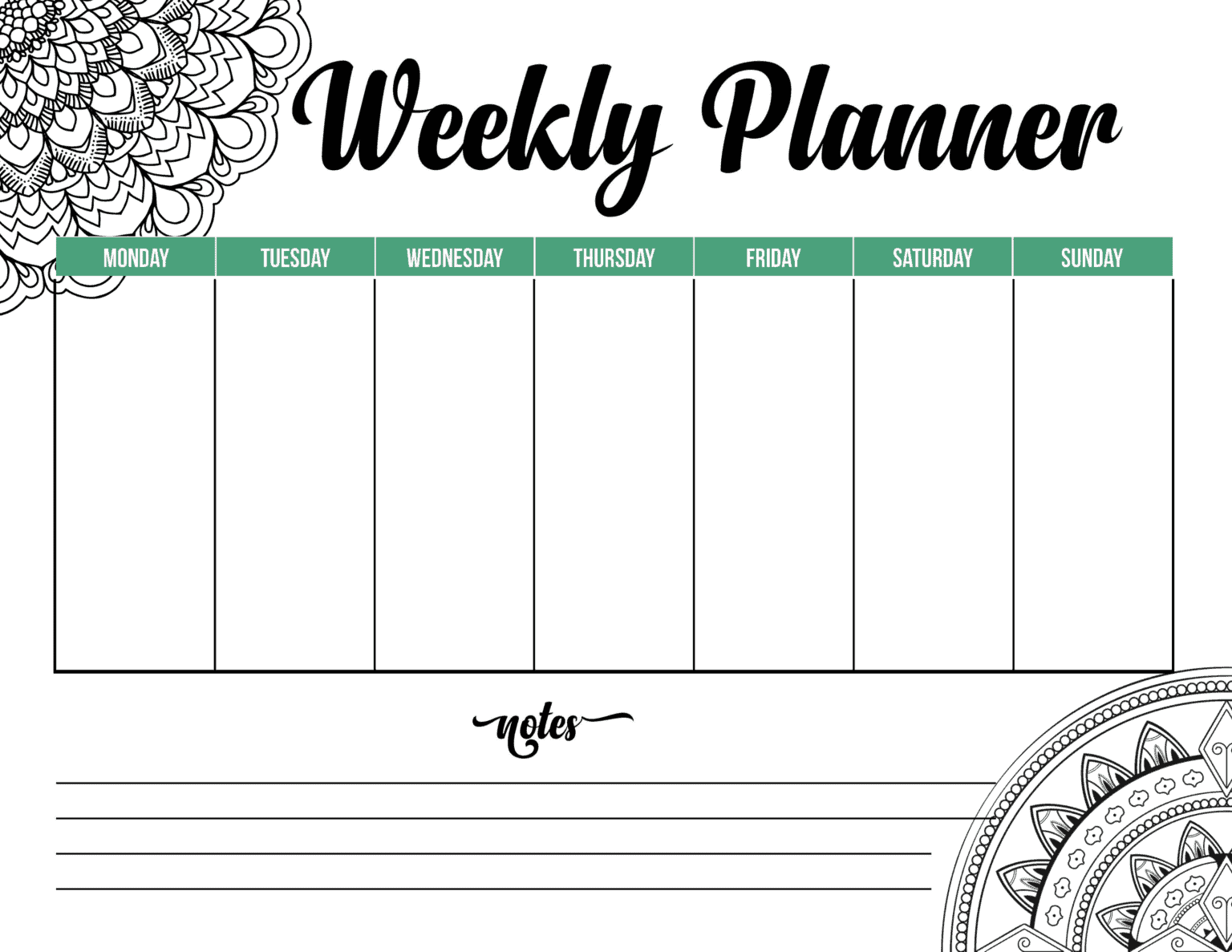 Free Printable Mandala Weekly Planner - Nerdy Mamma